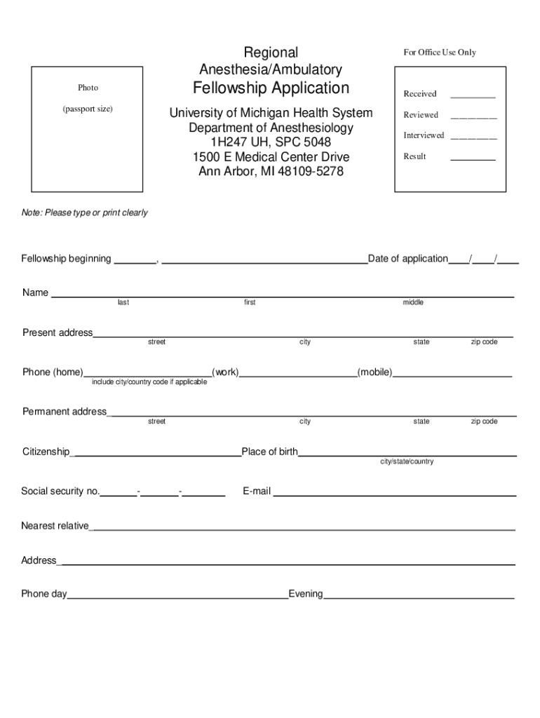 Fillable Online medicine umich Application ProcessAnesthesiology ...