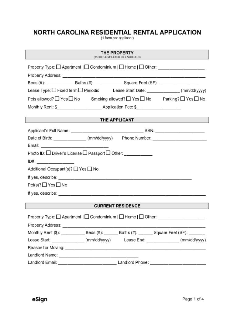 Fillable Online North Carolina Residential Rental Application - eForms ...