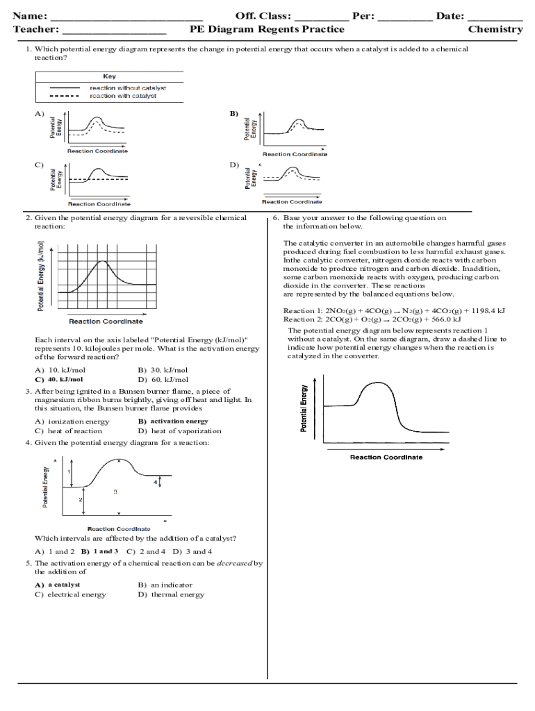 Fillable Online Potential Energy Diagram Worksheet ANSWERS Fax Email ...