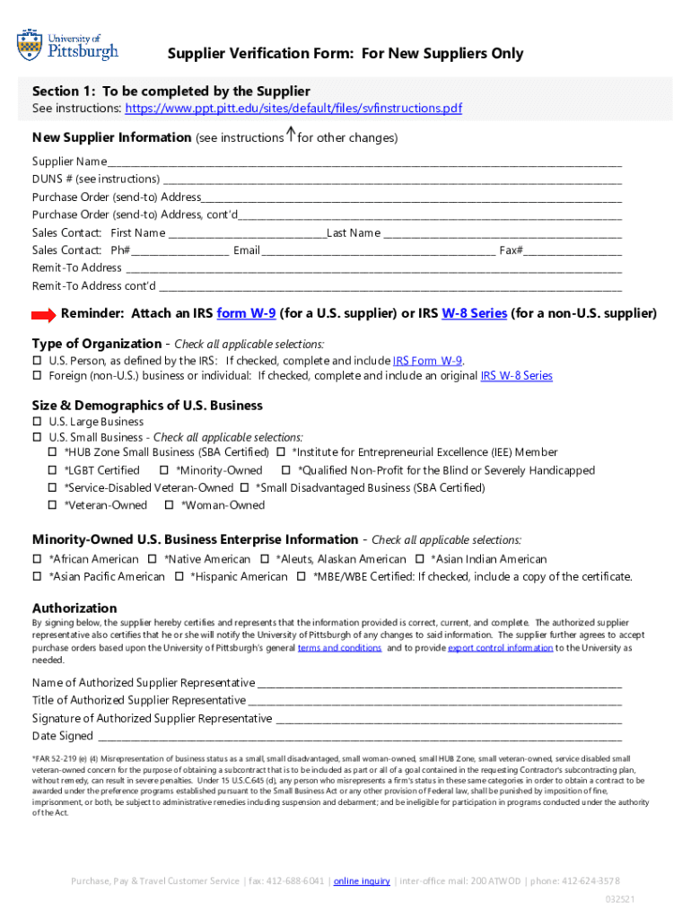 Fillable Online Supplier Verification Form For New Suppliers Only - Cfo ...