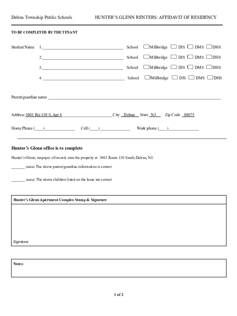 Fillable Online Affidavit - Renters - HUNTER's GLEN only Fax Email Print - pdfFiller