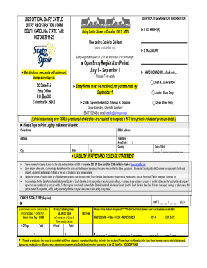 Fillable Online 2023 official dairy cattle entry registration form ...