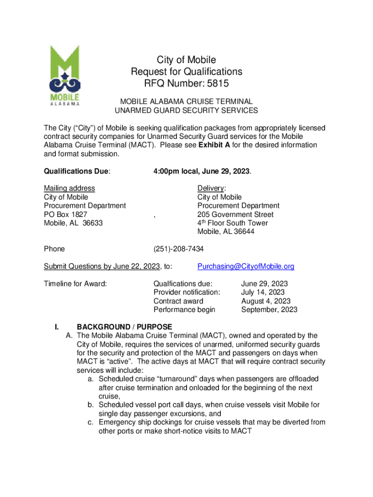 Fillable Online City of Mobile Request for Qualifications RFQ Number ...
