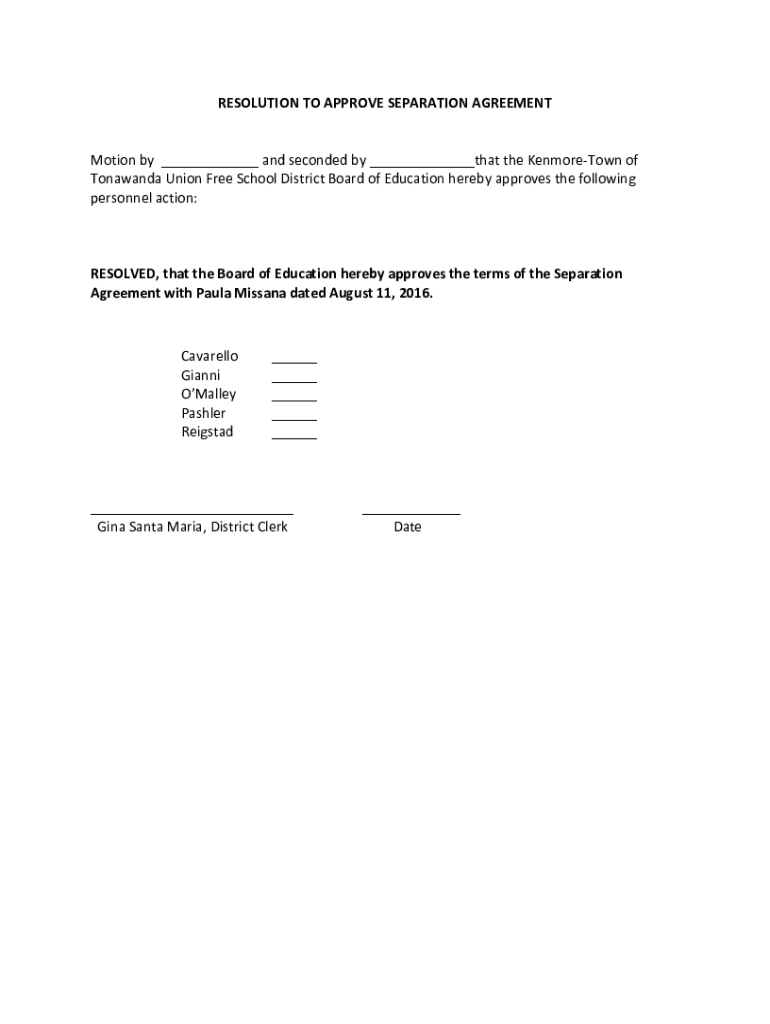 Fillable Online resolution to approve separation agreement Fax Email ...