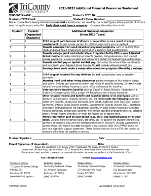 Fillable Online Additional Finacial Information Form 21-22WORKSHEET A ...
