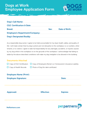 Fillable Online Dogs at Work Employee Application Form Fax Email Print ...