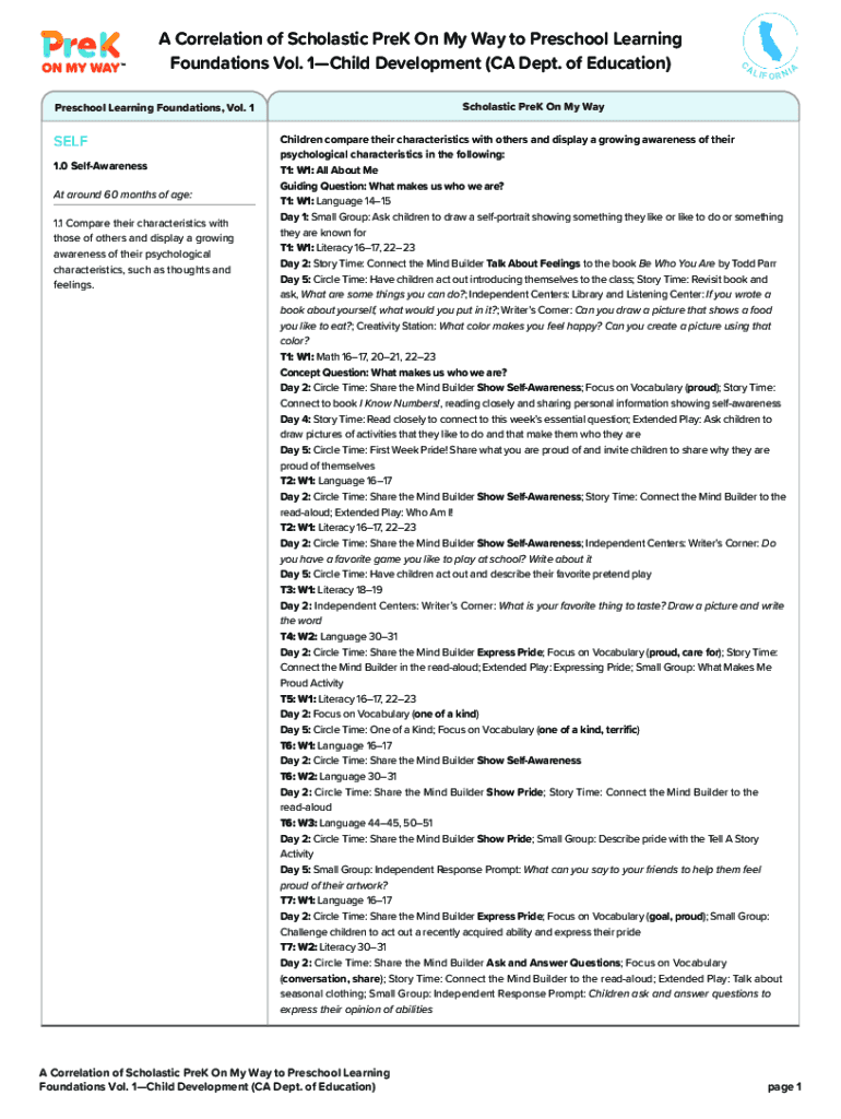 Fillable Online A Correlation of Scholastic PreK On My Way to Preschool ...