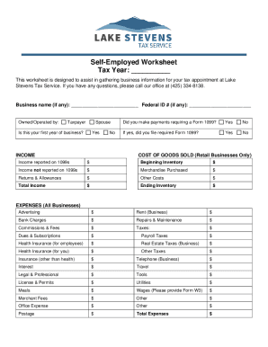 Fillable Online Self-Employed Worksheet LSTS Fax Email Print - pdfFiller