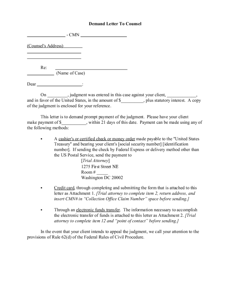 Fillable Online First Demand Letter To Counsel Fax Email Print - pdfFiller