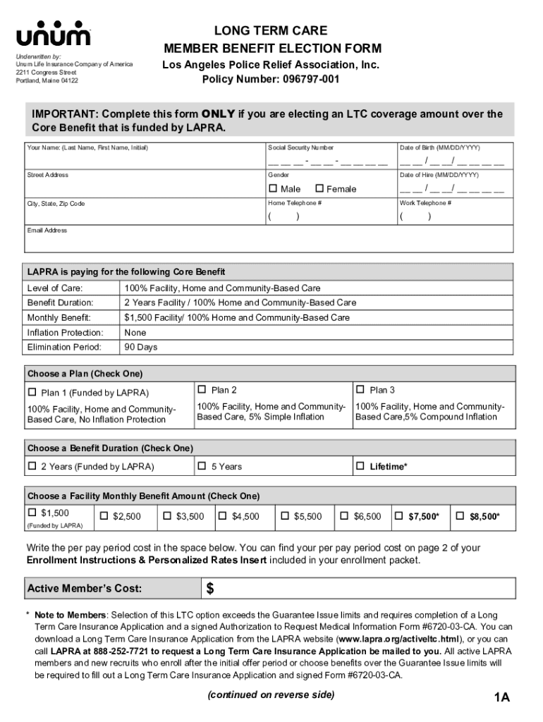 Fillable Online 1A-LTC Benefit Election Form Active Member2.docx Fax ...