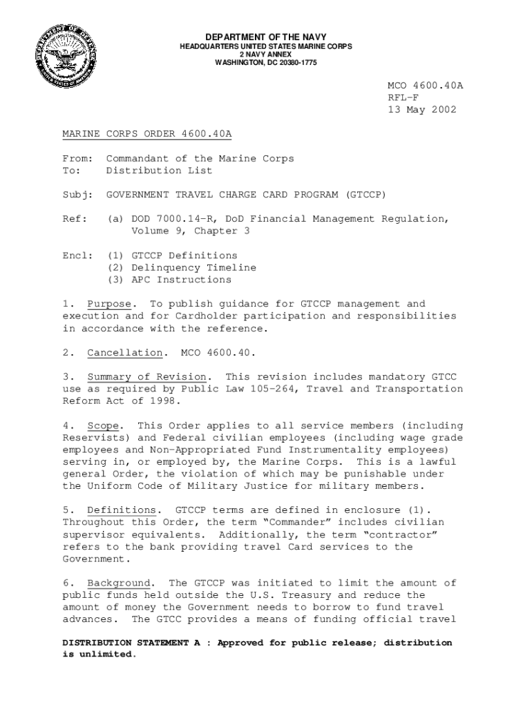 Fillable Online MCO 4600.40AGOVERNMENT TRAVEL CHARGE CARD PROGRAM ...