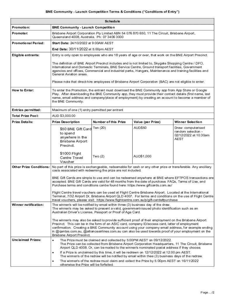 Fillable Online $50 BNE Gift Card to spend anywhere in the Brisbane ...