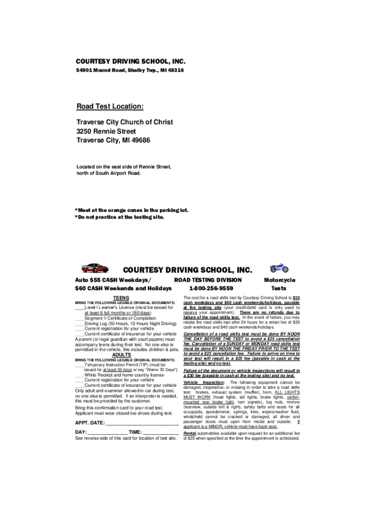 Fillable Online Courtesy Driving School IN Traverse City - 49684 Fax ...