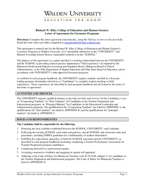 Fillable Online Walden University Student Teaching Agreement Fax Email ...