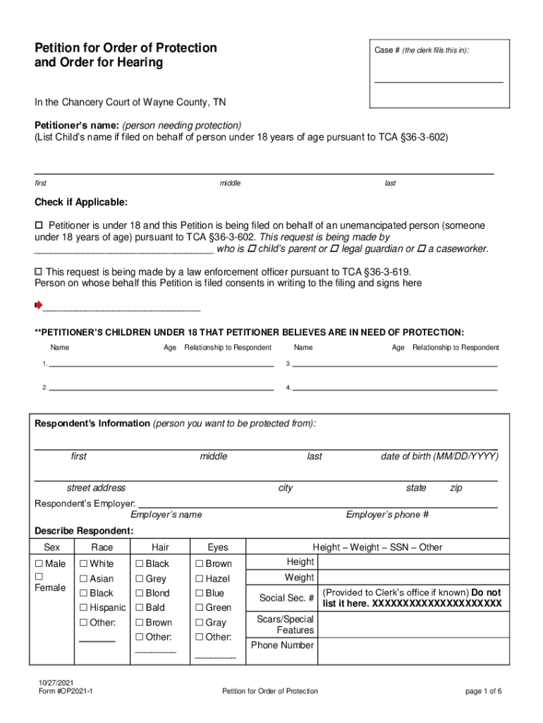 Fillable Online Get a Restraining Order or Protective Order in ...