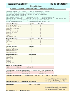 Fillable Online 16 BIN: 4002590 Bridge Ratings Inspection Date: 8/25 ...