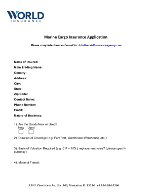 Fillable Online Marine Cargo Insurance Application Form OCR & ... Fax ...