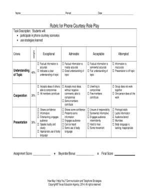 Fillable Online Rubric for Phone Courtesy Role Play. Hospitality and ...