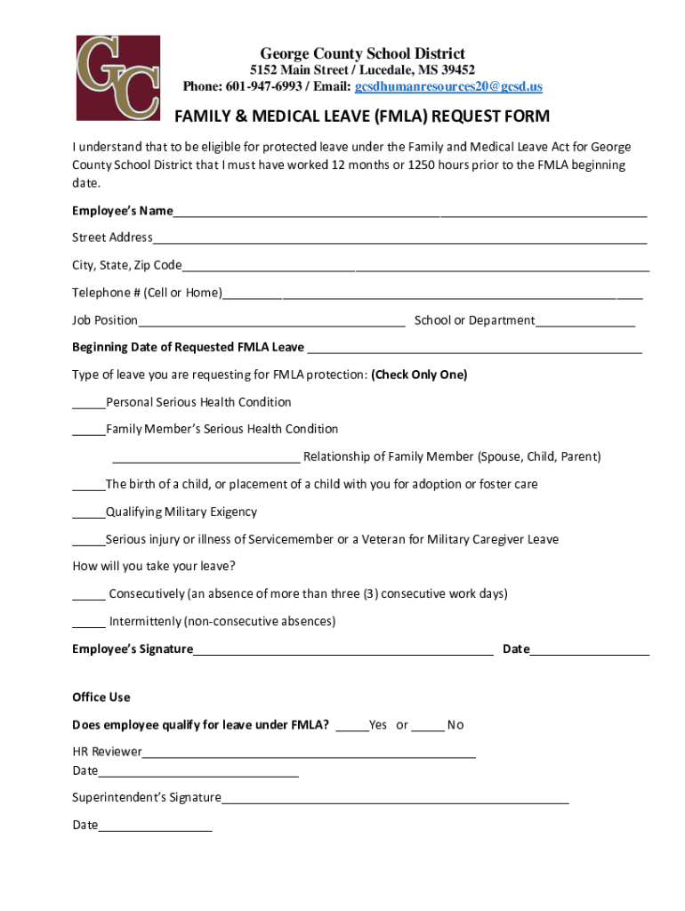 Fillable Online FAMILY & MEDICAL LEAVE (FMLA) REQUEST FORM Fax Email ...