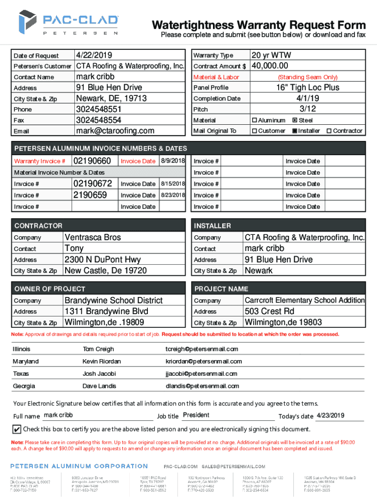 Fillable Online Petersens Customer CTA Roofing & Waterproofing, Inc Fax Email Print - pdfFiller
