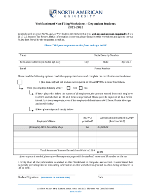 Fillable Online 20212022 Federal Verification Worksheet Dependent ...