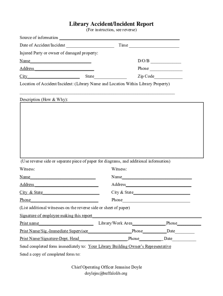Fillable Online Library Accident/Incident Report - B&ECPL Staff ...