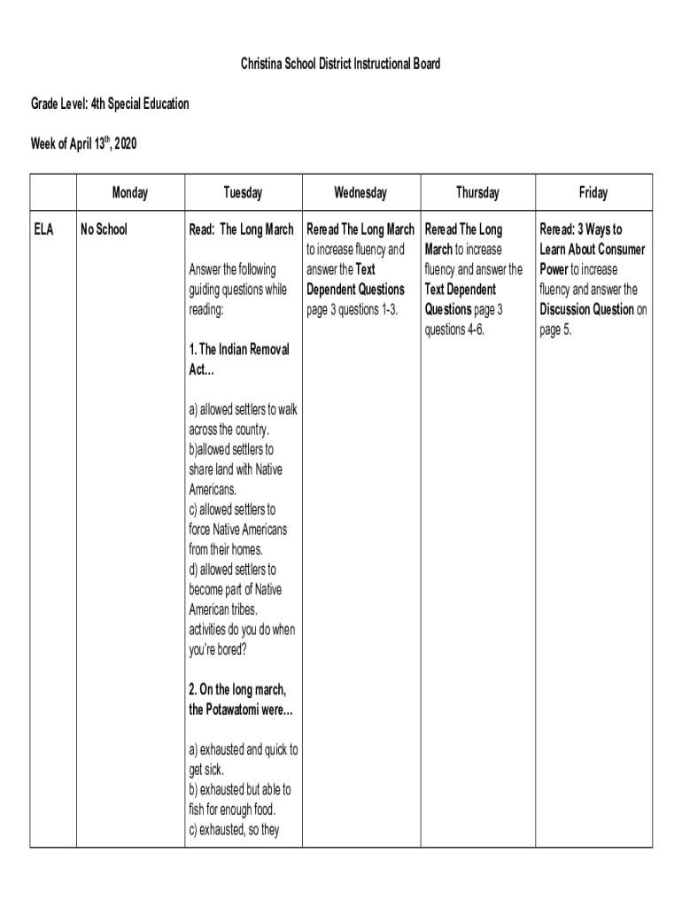 Fillable Online Christina School District Instructional Board Grade ...