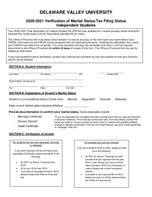 Fillable Online 2020-2021 Verification Worksheet-V5 Independent Student ...