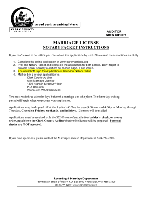 Fillable Online clark wa Marriage license notary packet instructions - Clark County ... Fax ...