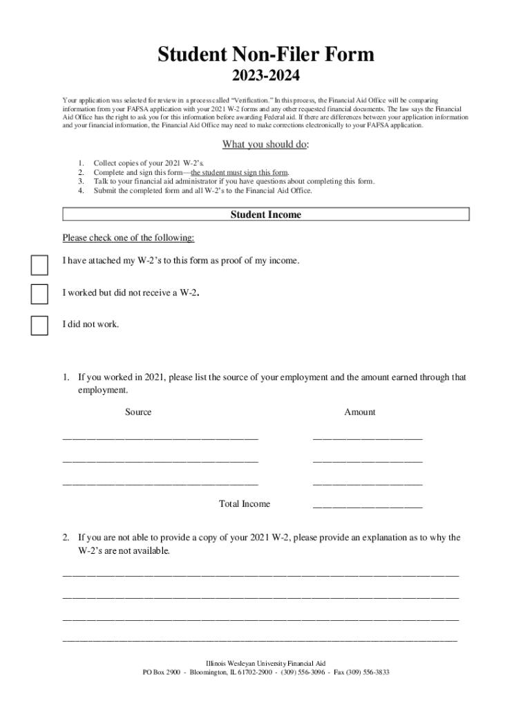Fillable Online Student Non-Filer Form Fax Email Print - pdfFiller