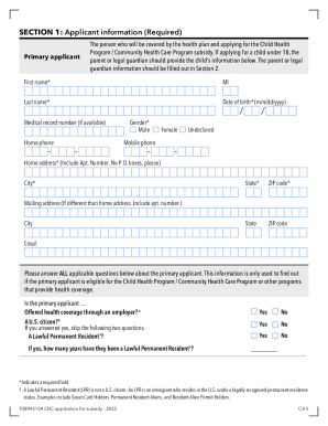 Fillable Online Child Health Program / Community Health Care Program Application for Subsidy ...