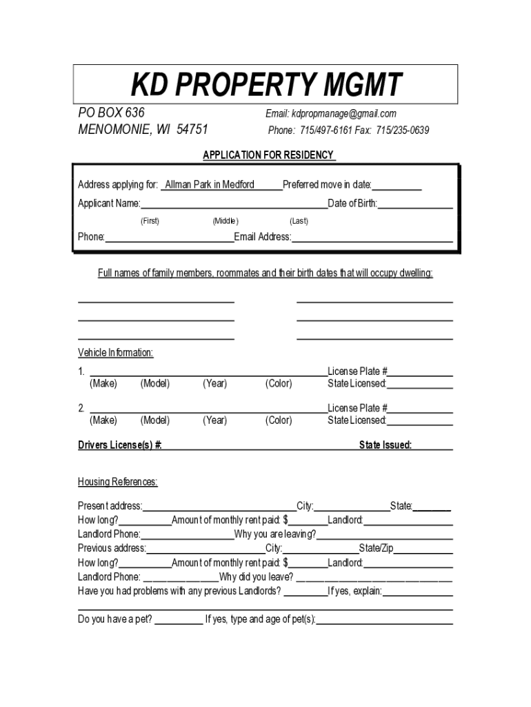 Fillable Online rental-application-allman-park-condo-medford-wi.docx ...