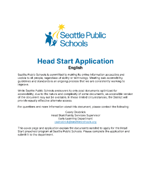 Fillable Online Head Start Application - English Fax Email Print ...