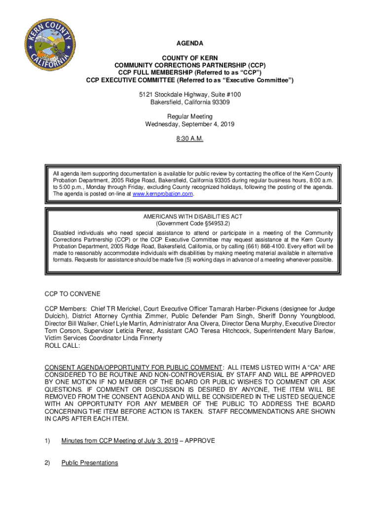 Fillable Online agenda county of kern community corrections partnership ...