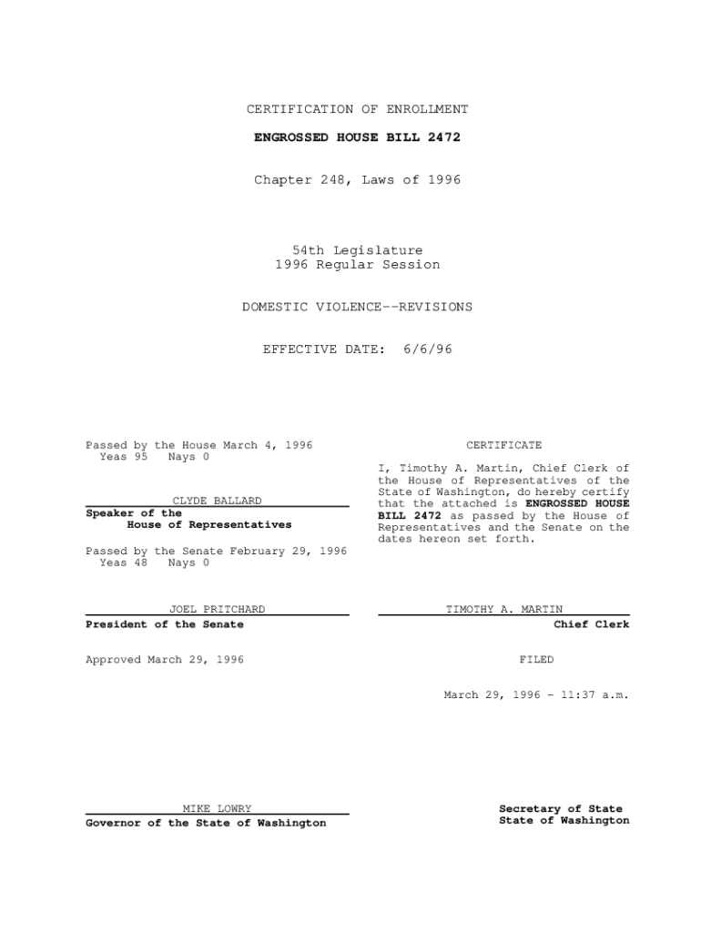 Fillable Online certification of enrollment engrossed substitute house ...