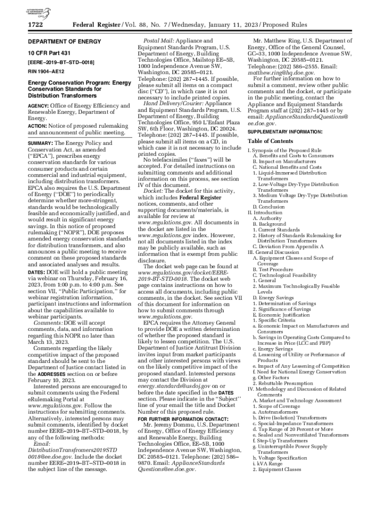 Fillable Online 10 CFR Part 431 -- Energy Efficiency Program for ...