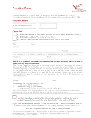 Fillable Online TVF Donation Form with Gift Aid declaration ( ... Fax ...
