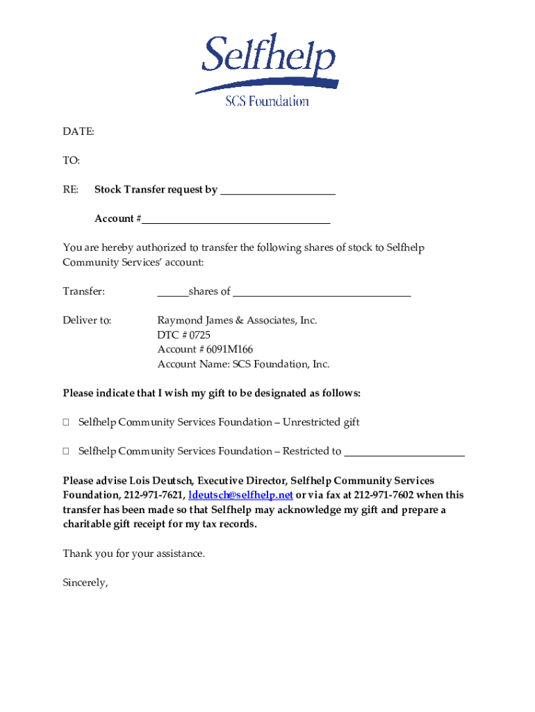 Fillable Online SAMPLE STOCK TRANSFER LETTER Fax Email Print - pdfFiller