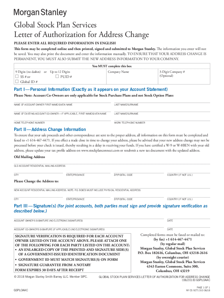 Fillable Online Global Stock Plan Services Letter of Authorization Fax ...