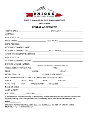 Fillable Online BLANK Unique RV,Boat, and Self Storage Rental Agreement ...