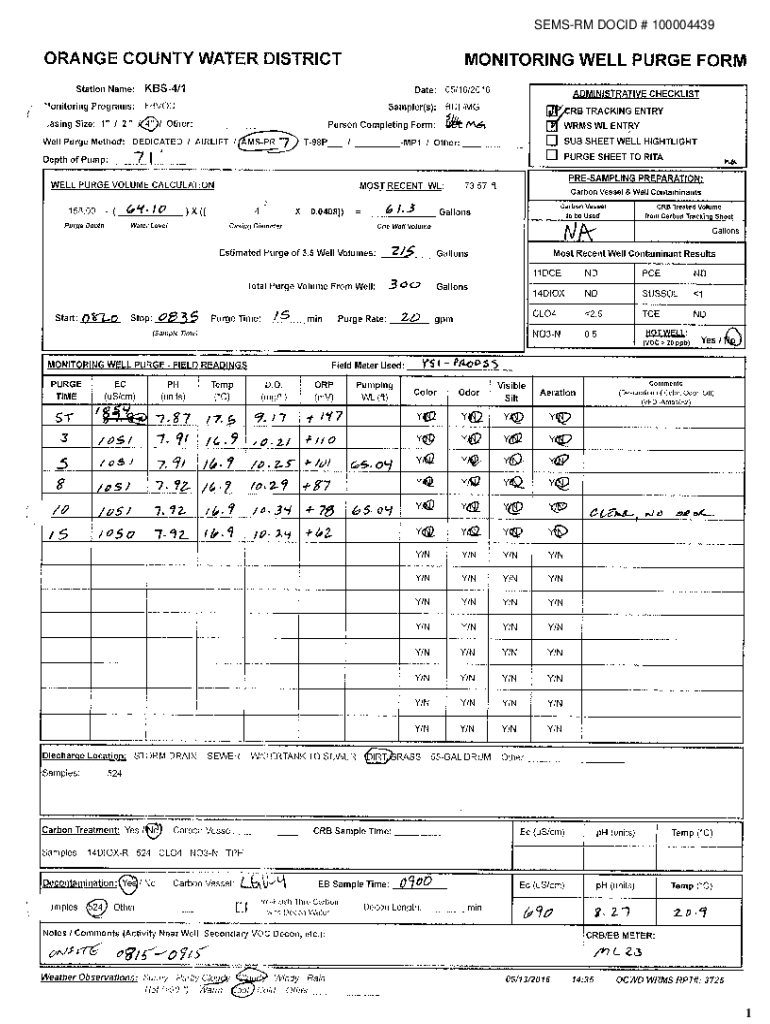 Fillable Online Monitoring well purge form. Region ID Fax Email Print ...