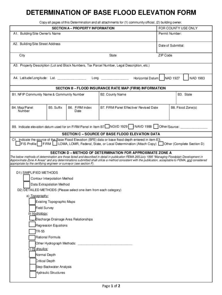 Fillable Online Determination of Base Flood Elevation Form Fax Email Print - pdfFiller