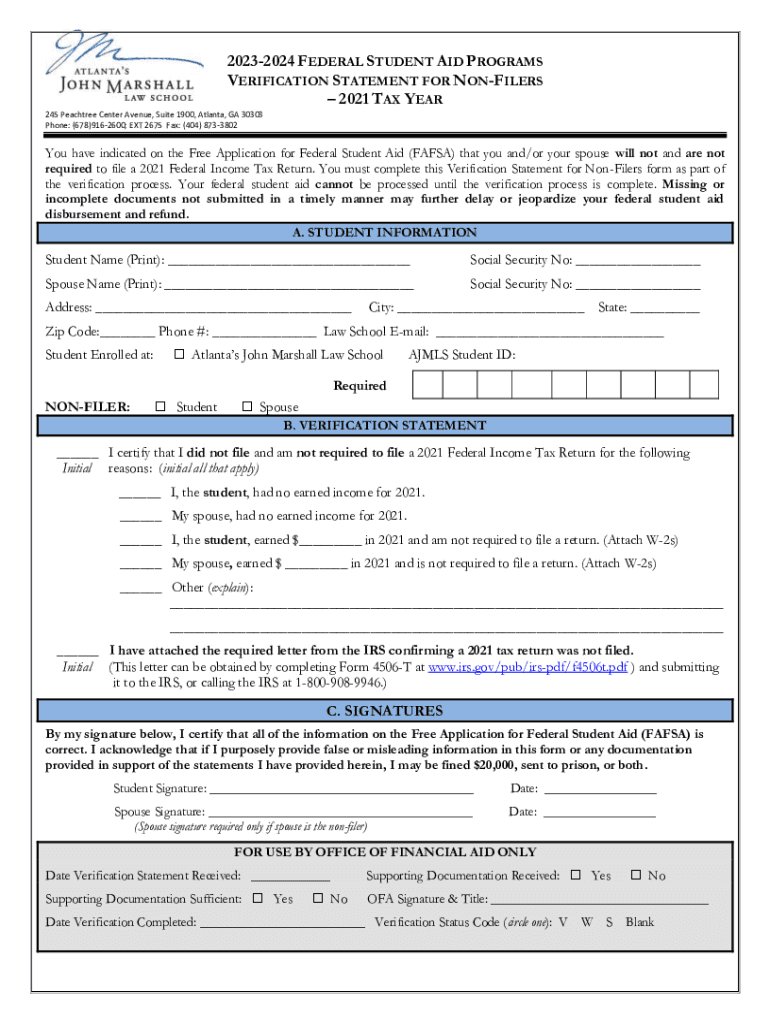 Fillable Online VERIFICATION STATEMENT FOR NON-FILERS Fax Email Print ...