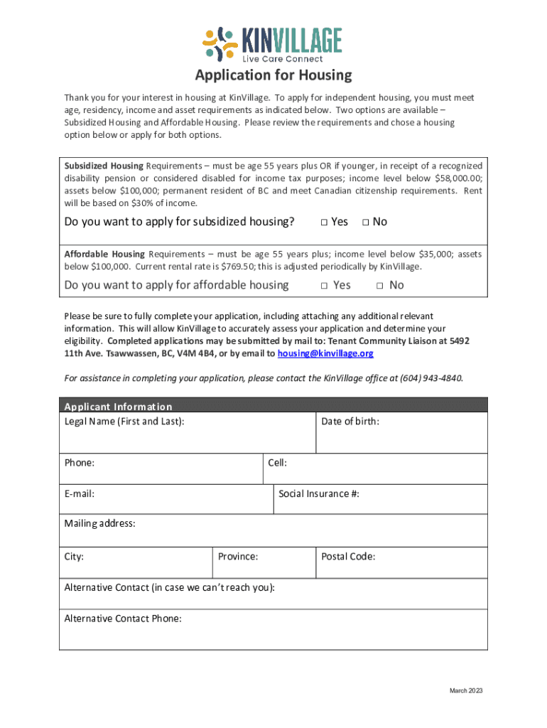 Fillable Online Application for Seniors' Supportive Housing Fax Email ...