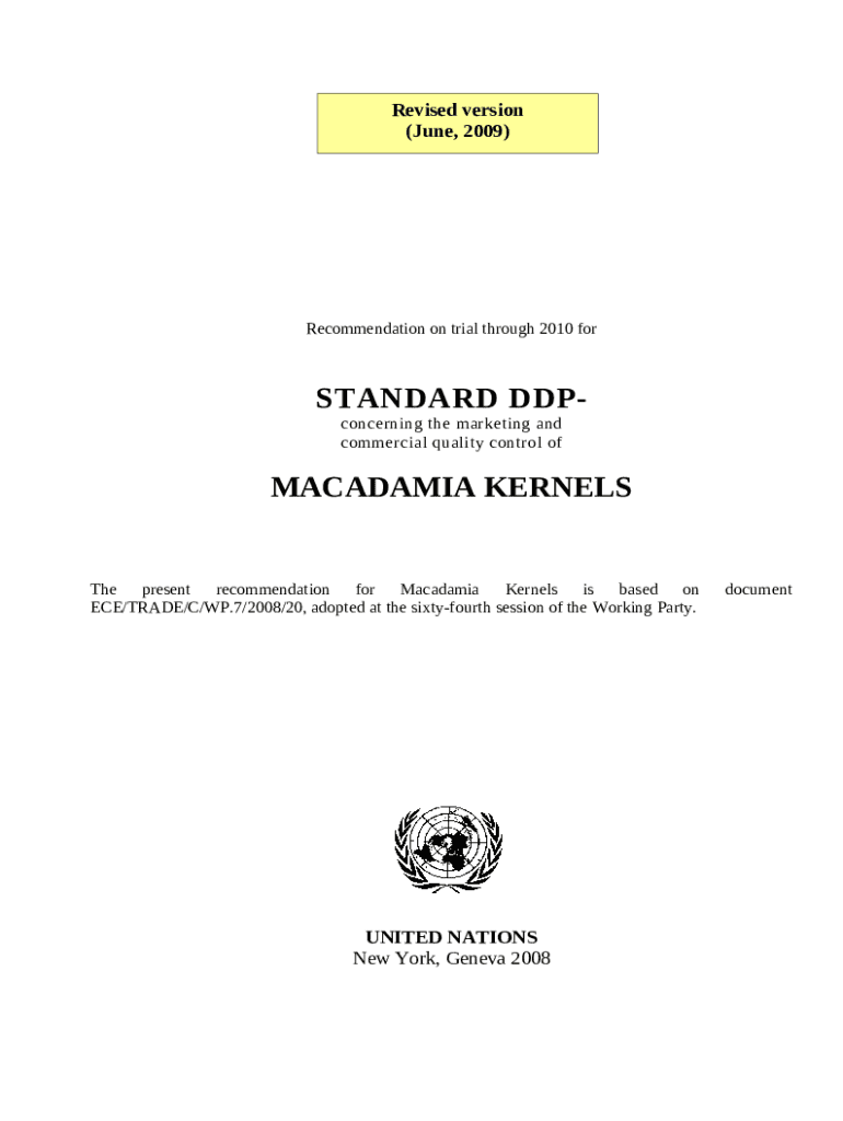 New UNECE Standard for Macadamia Kernels Doc Template | pdfFiller