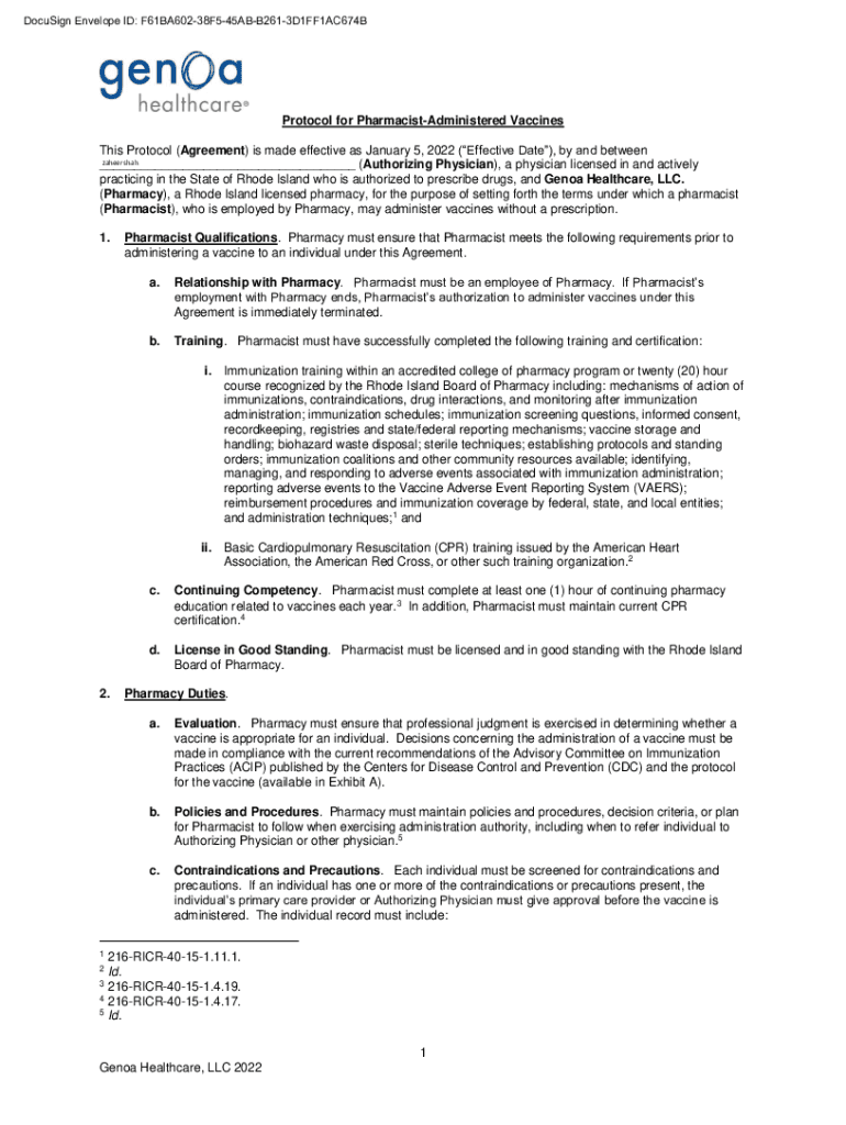 Fillable Online This Protocol (Agreement) is made effective as January ...