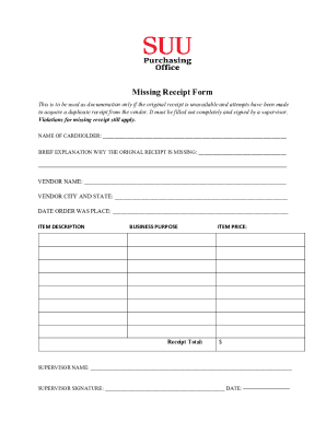 Fillable Online Purchasing Card Missing Receipt Form Fax Email Print ...