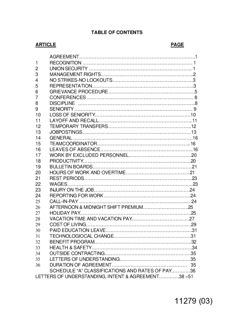 Fillable Online TABLE OF CONTENTS ARTICLE PAGE AGREEMENT ... Fax Email Print - pdfFiller