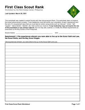 Fillable Online First Class Scout Rank Worksheet Fax Email Print ...