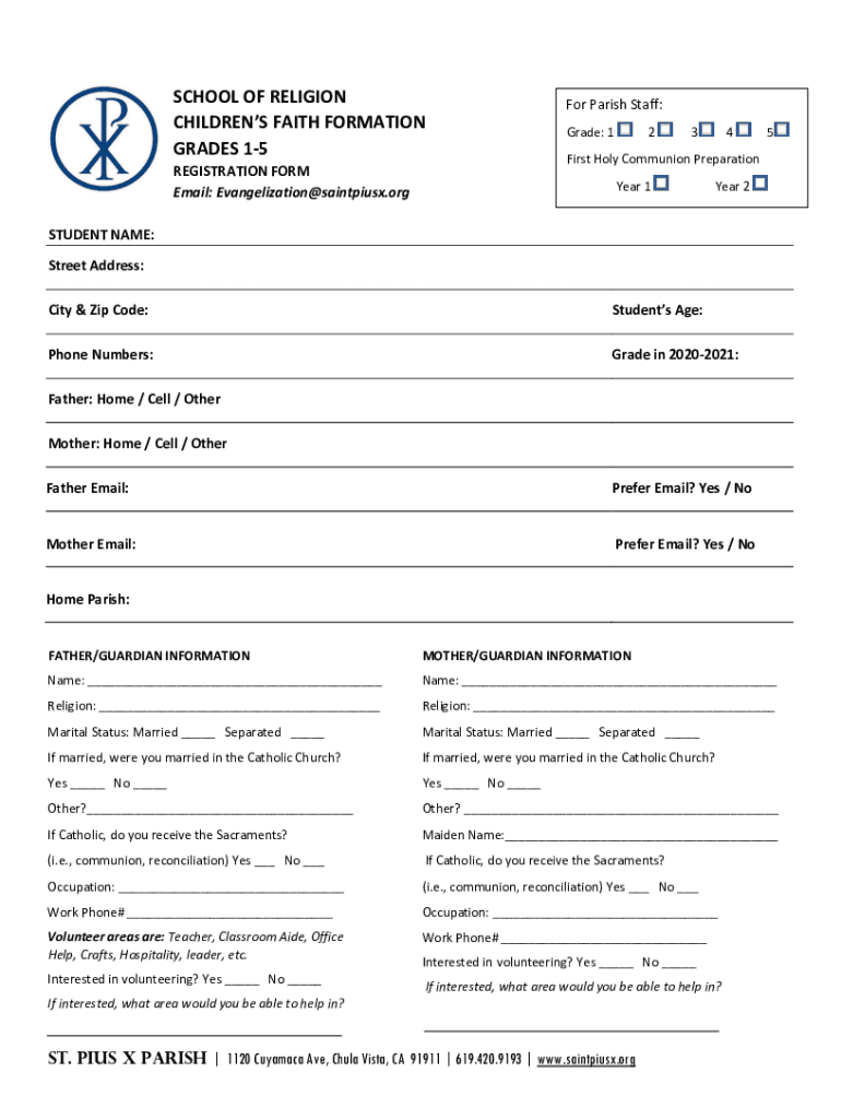 Fillable Online RELIGIOUS EDUCATION REGISTRATION FORM.docx Fax Email ...